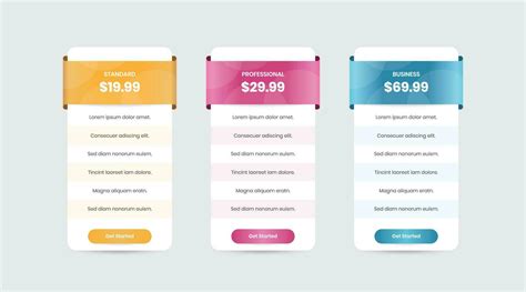 Minimalistic Business Comparison Pricing List Design For Ui And Web