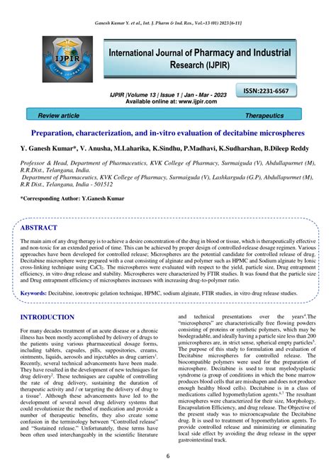 PDF Preparation Characterization And In Vitro Evaluation Of Decitabine Microspheres