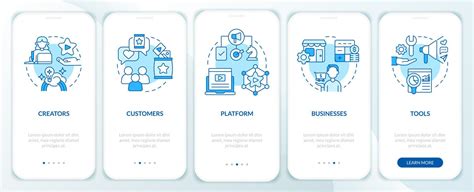 Creator Economy Stakeholders Blue Onboarding Mobile App Screen Walkthrough 5 Steps Editable