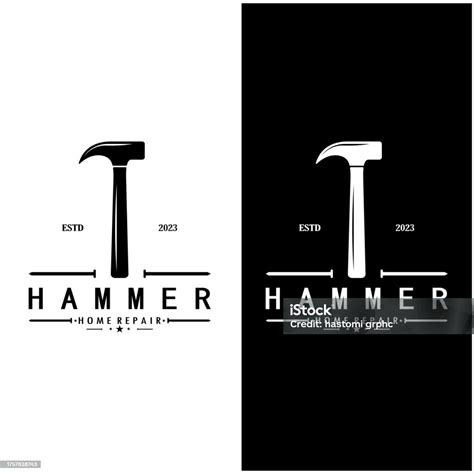 레트로 빈티지 크로스 망치와 네일 로고 홈 수리 서비스 목공 배지 빌더 목공 건설 벡터 로고에 대한 스톡 벡터 아트 및 기타 이미지 Istock