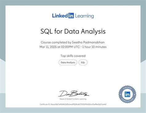 Just Finished The Course “sql For Data Analysis” By Nikiya Simpson