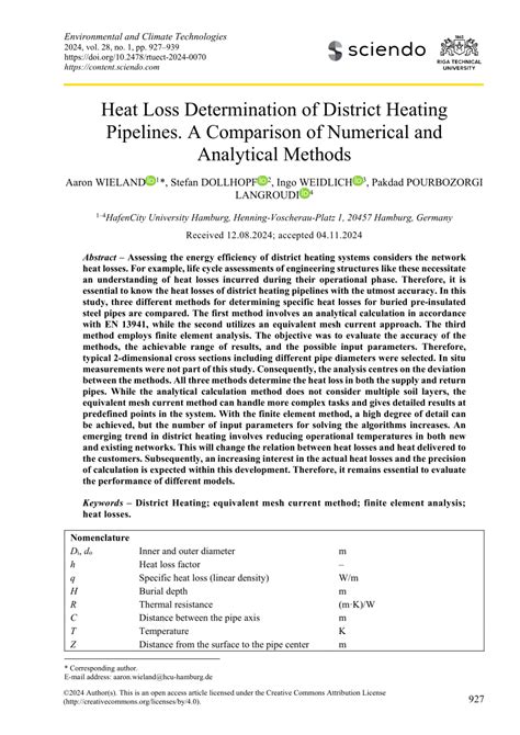 Pdf Heat Loss Determination Of District Heating Pipelines A