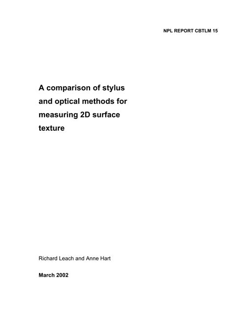 Pdf A Comparison Of Stylus And Optical Methods For Measuring 2d Surface Texture