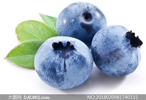 带绿叶的三枚蓝莓特写摄影高清图片 大图网图片素材