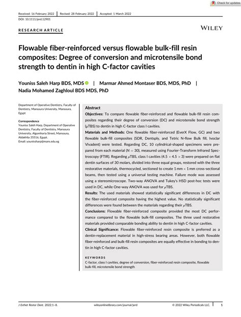 Pdf Flowable Fiber‐reinforced Versus Flowable Bulk‐fill Resin Composites Degree Of Conversion