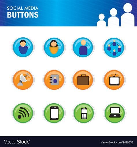 Social Media Buttons Over White Background Vector Image