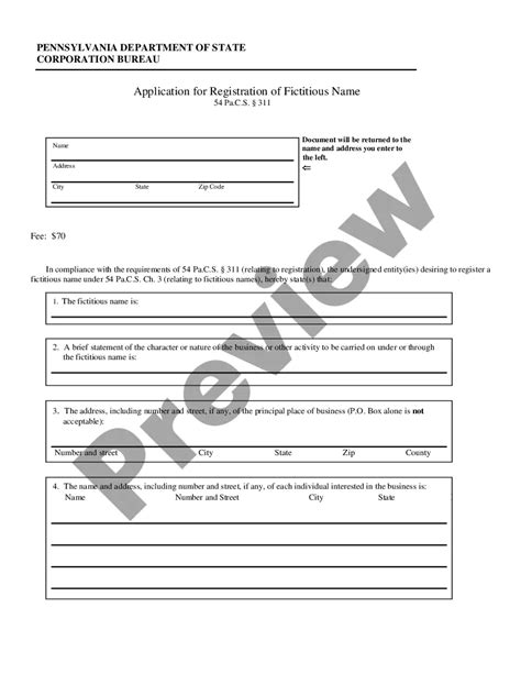 Pennsylvania Application For Registration Of Fictitious Name Pennsylvania Dba Us Legal Forms