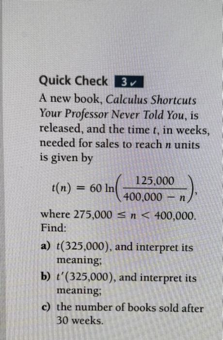 Solved Quick Check 3vv A New Book Calculus Shortcuts Your