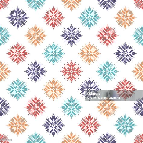 노르웨이 눈송이와 원활한 벡터 배경입니다 픽셀 눈송이입니다 겨울 패턴입니다 섬유 교감입니다 0명에 대한 스톡 벡터 아트 및 기타 이미지 Istock