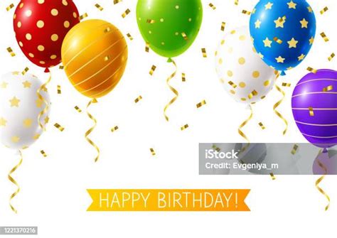 흰색 배경에 고립 된 황금 화려한 밝은 무지개 풍선 인사말 카드 공휴일에 대한 스톡 벡터 아트 및 기타 이미지 공휴일 금색 기념일 Istock