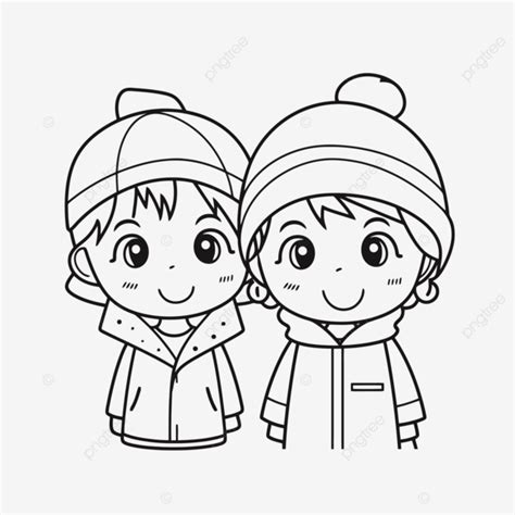겨울 윤곽선 스케치 드로잉을 입고 있는 두 사람의 채색 벡터 팁 그리기 팁 개요 팁 스케치 Png 일러스트 및 벡터 에 대한 무료 다운로드 Pngtree