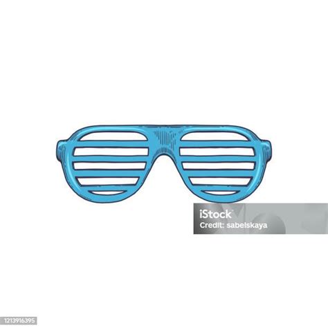 흰색 배경에 렌즈가 없는 파란색 줄무늬 플라스틱 선글라스 개인 장식품에 대한 스톡 벡터 아트 및 기타 이미지 개인 장식품 겉창 그늘 Istock