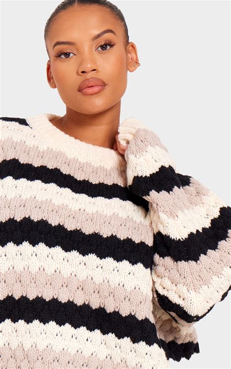 Plus Monochrome Bobble Knit Chunky Sweater Plus Size