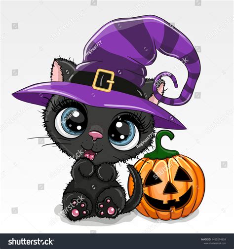Cute Halloween Illustration Cartoon Cat Pumpkin Vector De Stock Libre De Regalías 1459214939