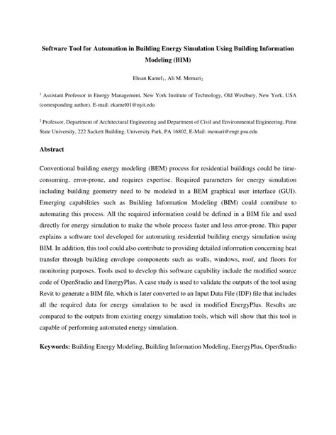 Pdf Software Tool For Automation In Building Energy Simulation Using Building Information