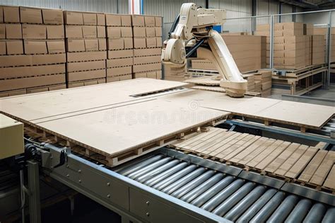 Material Handling And Palletizing Robot Transporting Load Of Boxes On