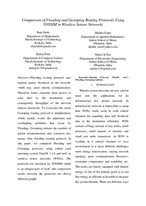 Pdf Comparison Of Flooding And Gossiping Routing Protocols Using Tossim In Wireless Sensor