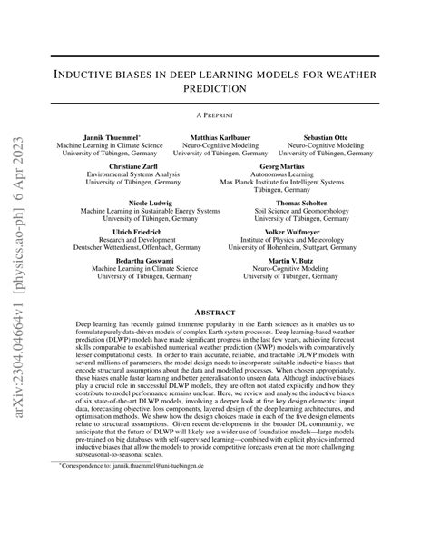 Pdf Inductive Biases In Deep Learning Models For Weather Prediction