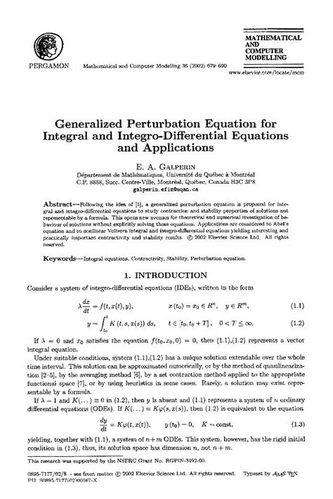 Pdf Generalized Perturbation Equation For Integral And Integro