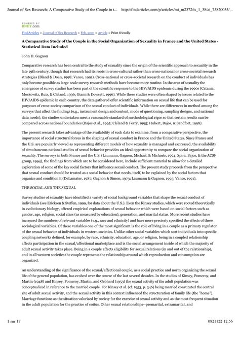 PDF A Comparative Study Of The Couple In The Social Organization Of Sexuality In France And