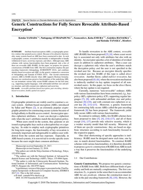 Pdf Generic Constructions For Fully Secure Revocable Attribute Based