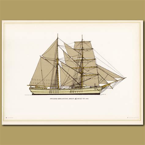 Swedish Brigantine Johan Genuine Antique Print For Sale