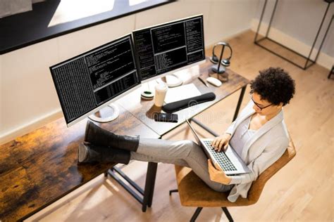 Lead Programmer Woman Coding Software Stock Photo Image Of Chair Developer