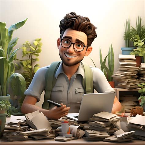 Free Photo 3d Illustration Of A Handsome Young Man Sitting At His Desk And Working On A Laptop