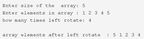 C Program To Left Rotate An Array C Programs
