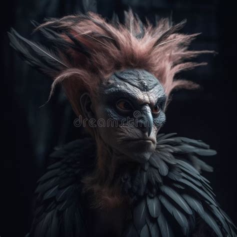A Humanoid Bird Extraterrestrial Alien Woman With Cosmic Blue Feathers