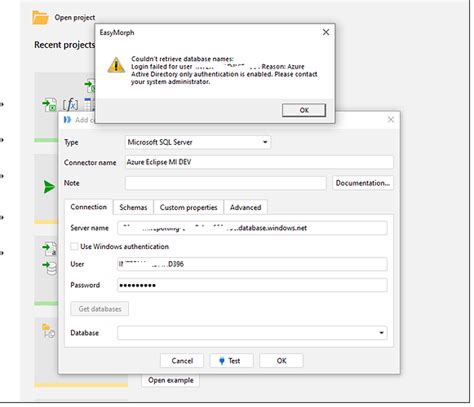 Unable To Connect Tool To Azure Managed Instance Easymorph Community
