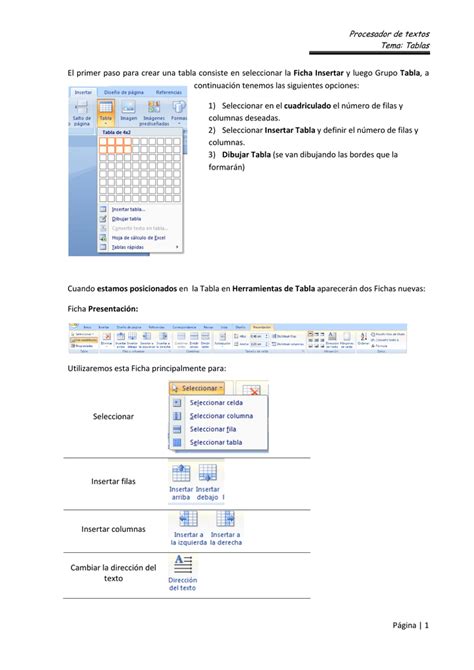 1 El Primer Paso Para Crear Una Tabla Consiste En Seleccionar La