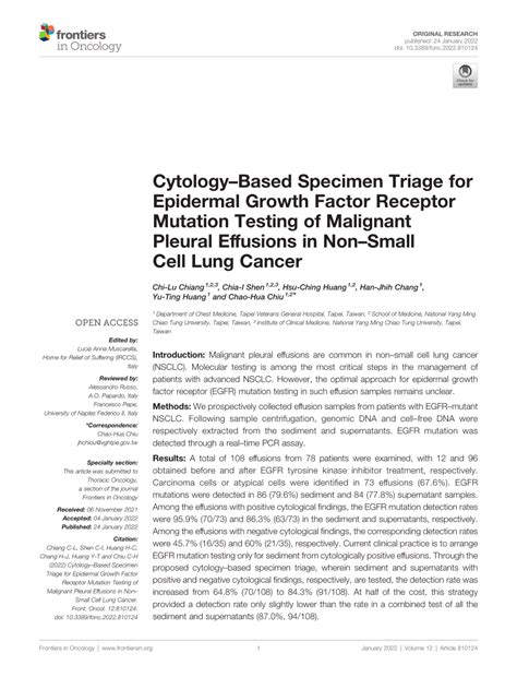 Pdf Cytologybased Specimen Triage For Epidermal Growth Factor Receptor Mutation Testing Of