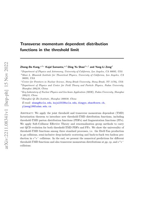 Pdf Transverse Momentum Dependent Distribution Functions In The Threshold Limit