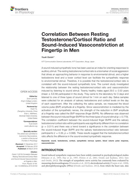 Pdf Correlation Between Resting Testosterone Cortisol Ratio And Sound Induced Vasoconstriction