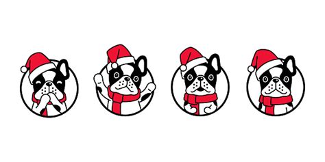 개 벡터 크리스마스 프랑스 불독 산타 클로스 모자 강아지 아이콘 캐릭터 만화 기호 스탬프 문신 스카프 일러스트 디자인 산타 모자에 대한 스톡 벡터 아트 및 기타 이미지