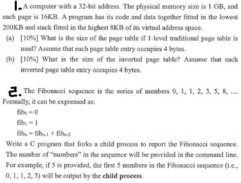 Solved 1 A Computer With A 32 Bit Address The Physical
