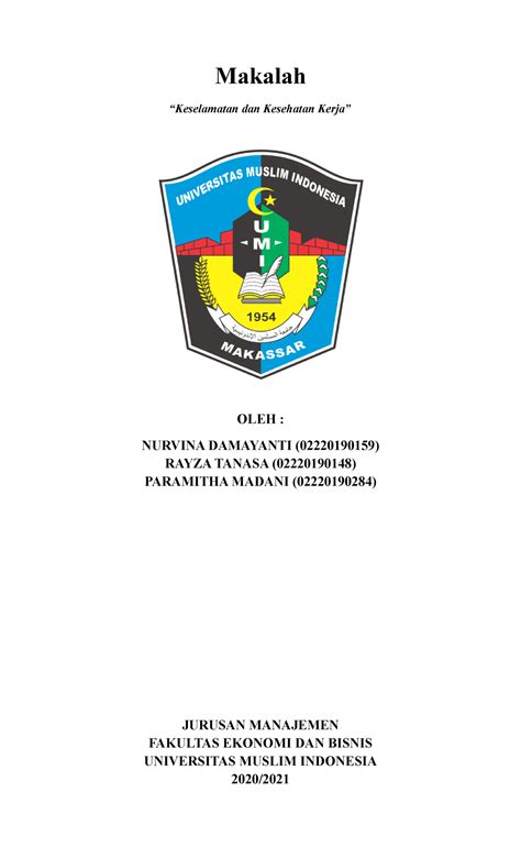 Kelompok 7 Makalah K3 Sdm Makalah “keselamatan Dan Kesehatan Kerja” Oleh Nurvina Damayanti