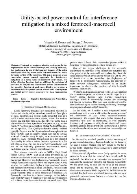 Pdf Utility Based Power Control For Interference Mitigation In A