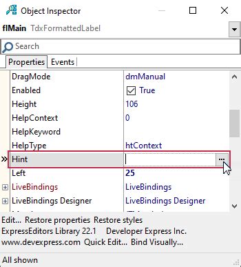TcxHintStyleController Class VCL DevExpress Documentation
