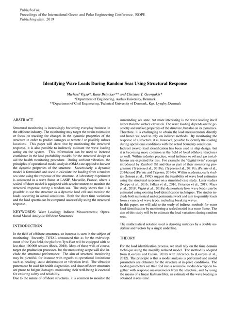 Pdf Identifying Wave Loads During Random Seas Using Structural Response