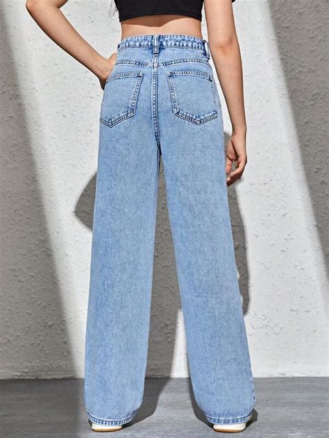Shein Teen Girls Ripped Straight Leg Jeans Shein