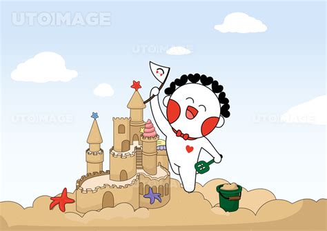 모래성을 쌓는 친친이 유토이미지 상세페이지 베이직샵 일러스트 21564032