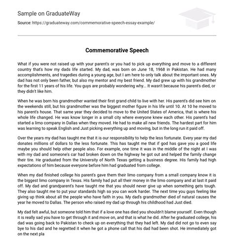 Commemorative Speech Words Free Essay Example On GraduateWay