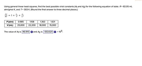 Solved Using General Linear Least Squares Find The Best Possible