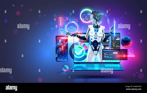 Ai Bot Programmer With Laptop With Code Programs On Screen Artificial Intelligence Coder Robot