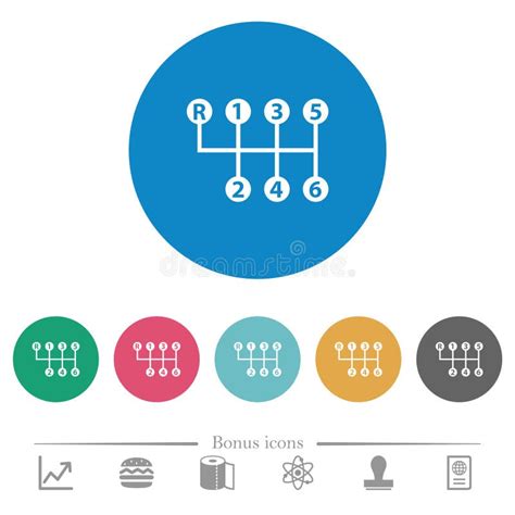 Six Speed Manual Gear Shift Square Flat Multi Colored Icons Stock Vector Illustration Of