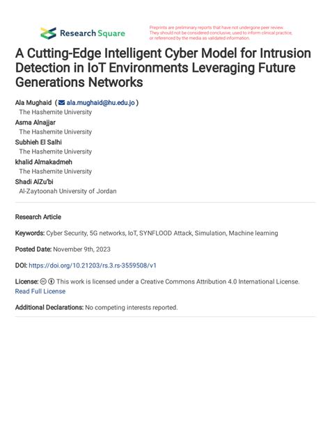 Pdf A Cutting Edge Intelligent Cyber Model For Intrusion Detection In Iot Environments
