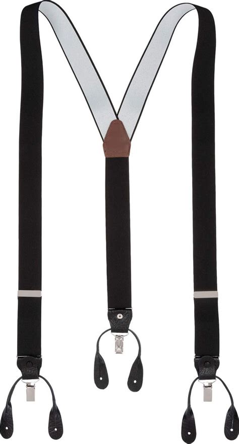 Gs Braces Black Combi 2 In 1 Elastic Trouser Braces Button On Leather Ends Clips 44 Inch