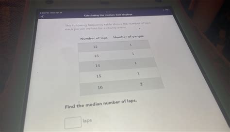 956 Pm Mon Apr 24 Calculating The Median Data Displays The Following Frequency Table S